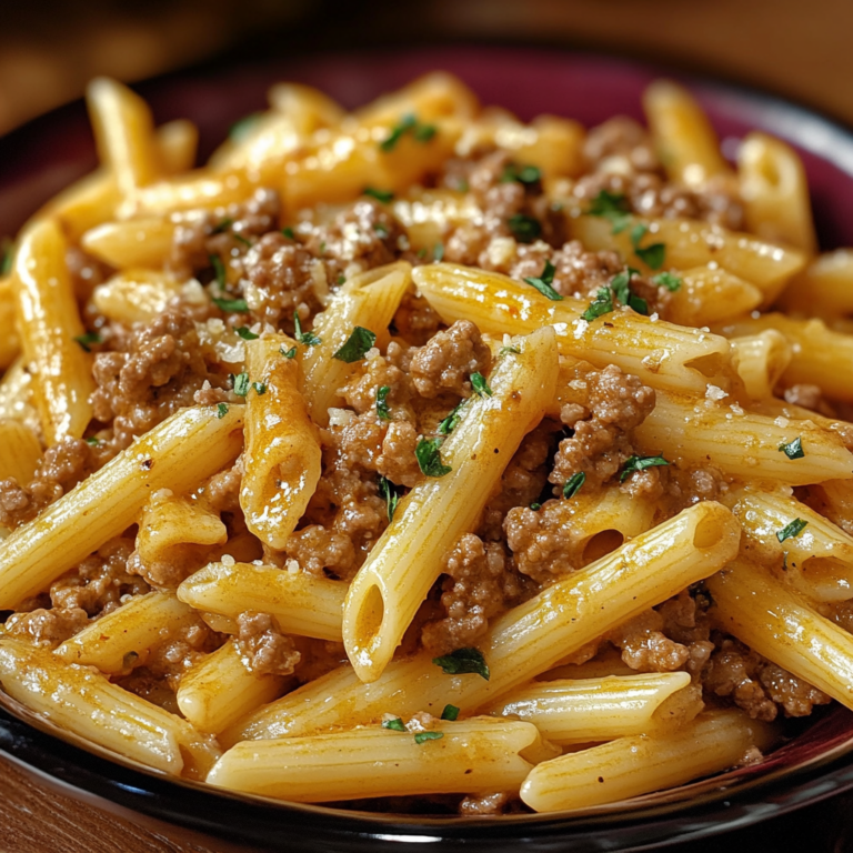 Cheesy Penne With Garlic Butter Ground Beef - Recipes Epic